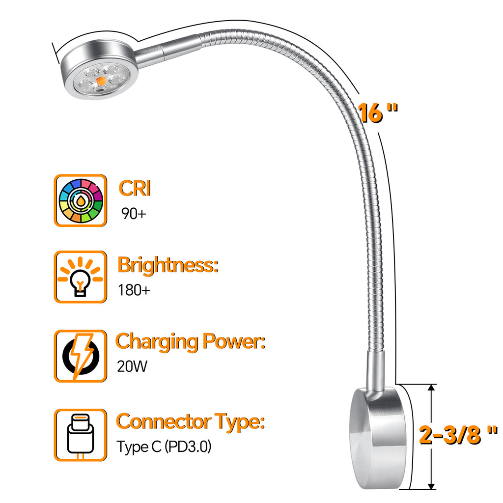 Obeaming Silver Dimmable RV Reading Light, Aluminum 12V LED Reading Li